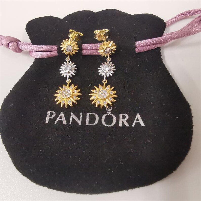 Pandora Two-tone Sparkling Triple Sun Drop Earrings - Etsy