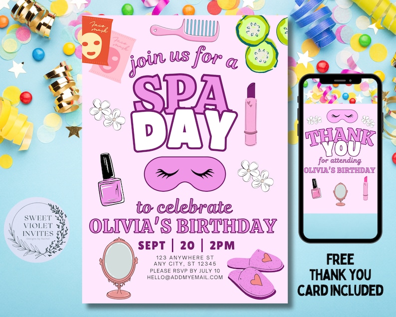 Girl's Spa Day Birthday Party Invitation - Etsy