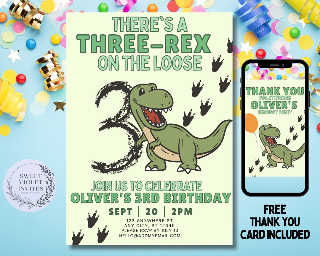 Three-rex Birthday Party Invitation - Etsy