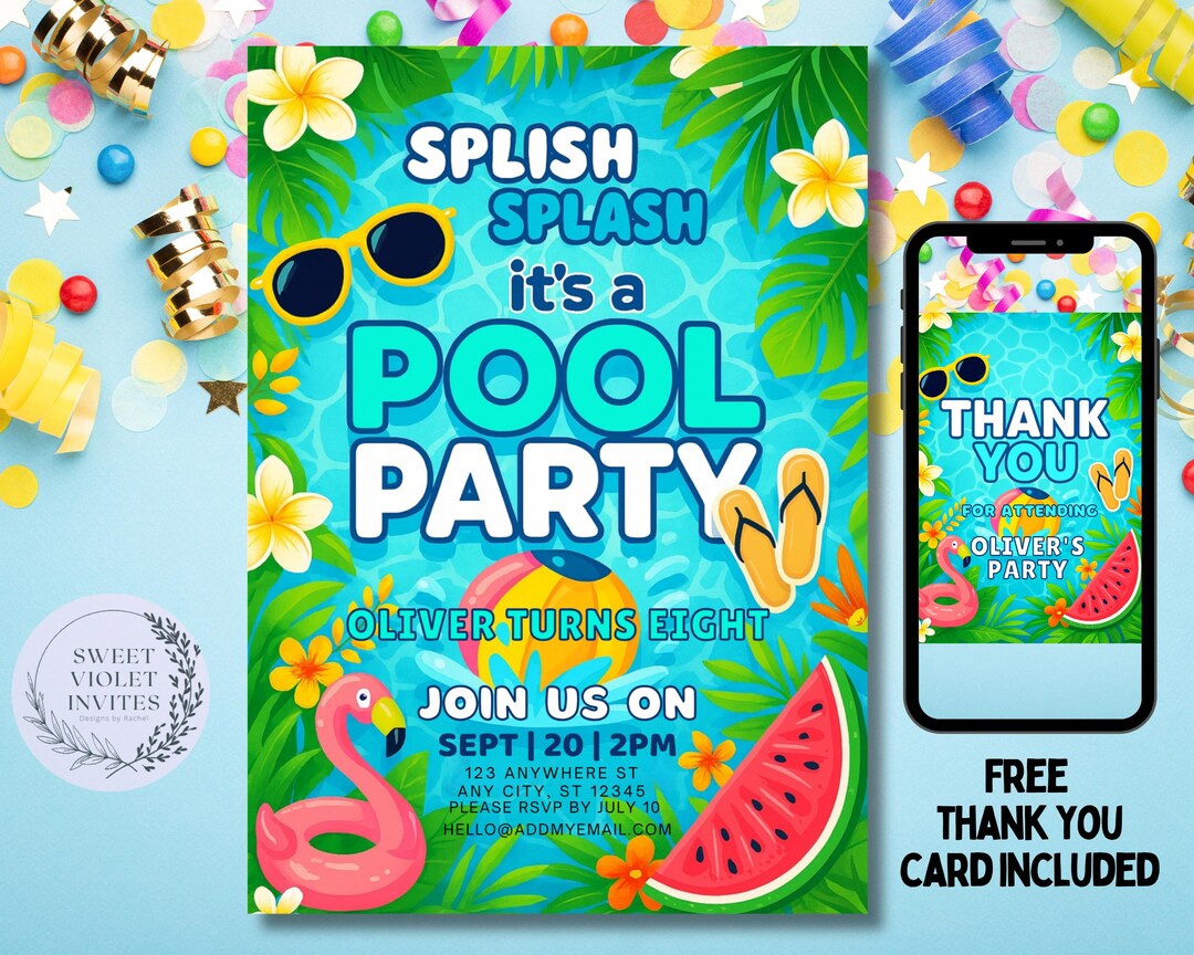 Pool Party Birthday Invitation - Etsy