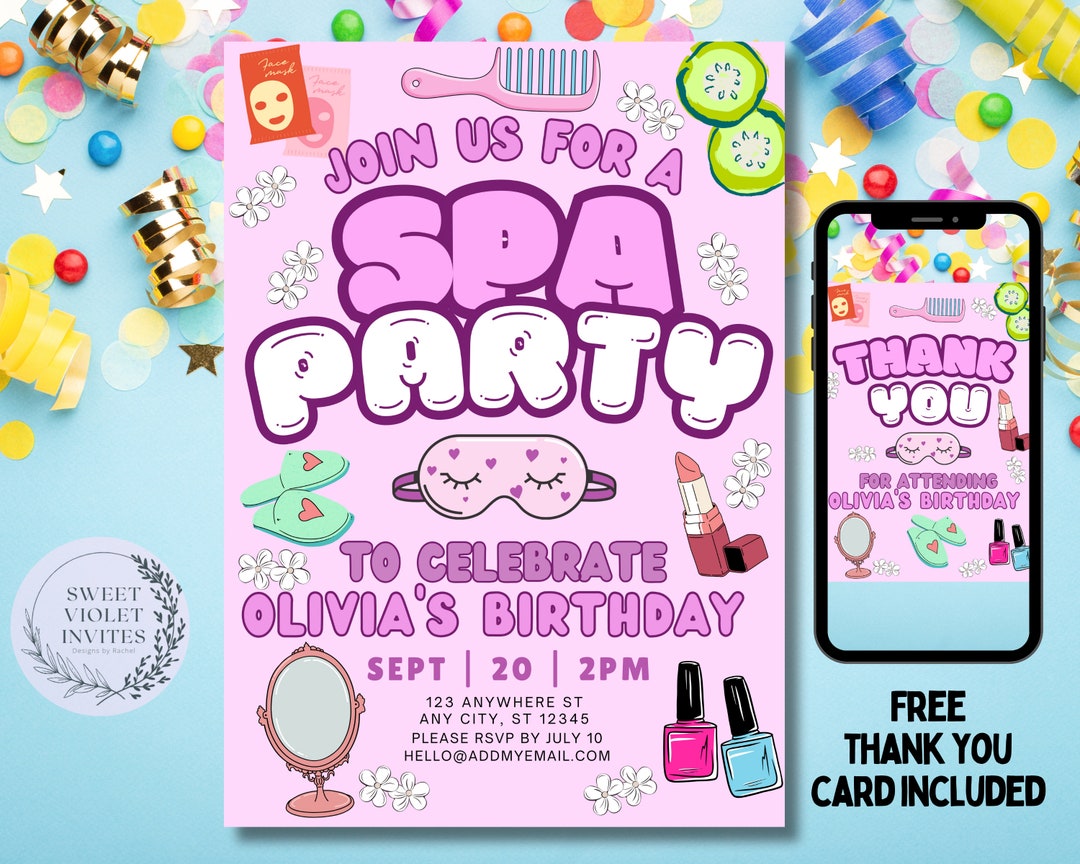 Girl's Spa Day Birthday Party Invitation - Etsy
