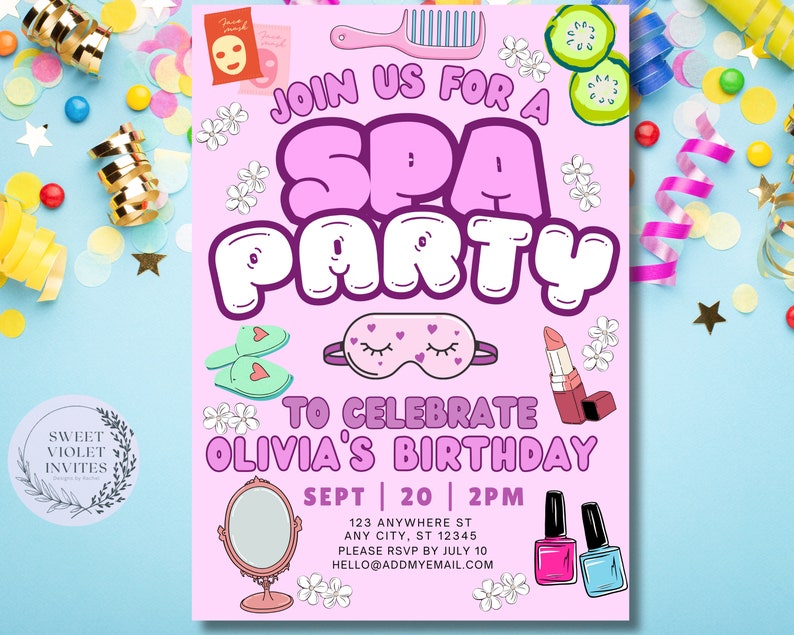 Girl's Spa Day Birthday Party Invitation - Etsy