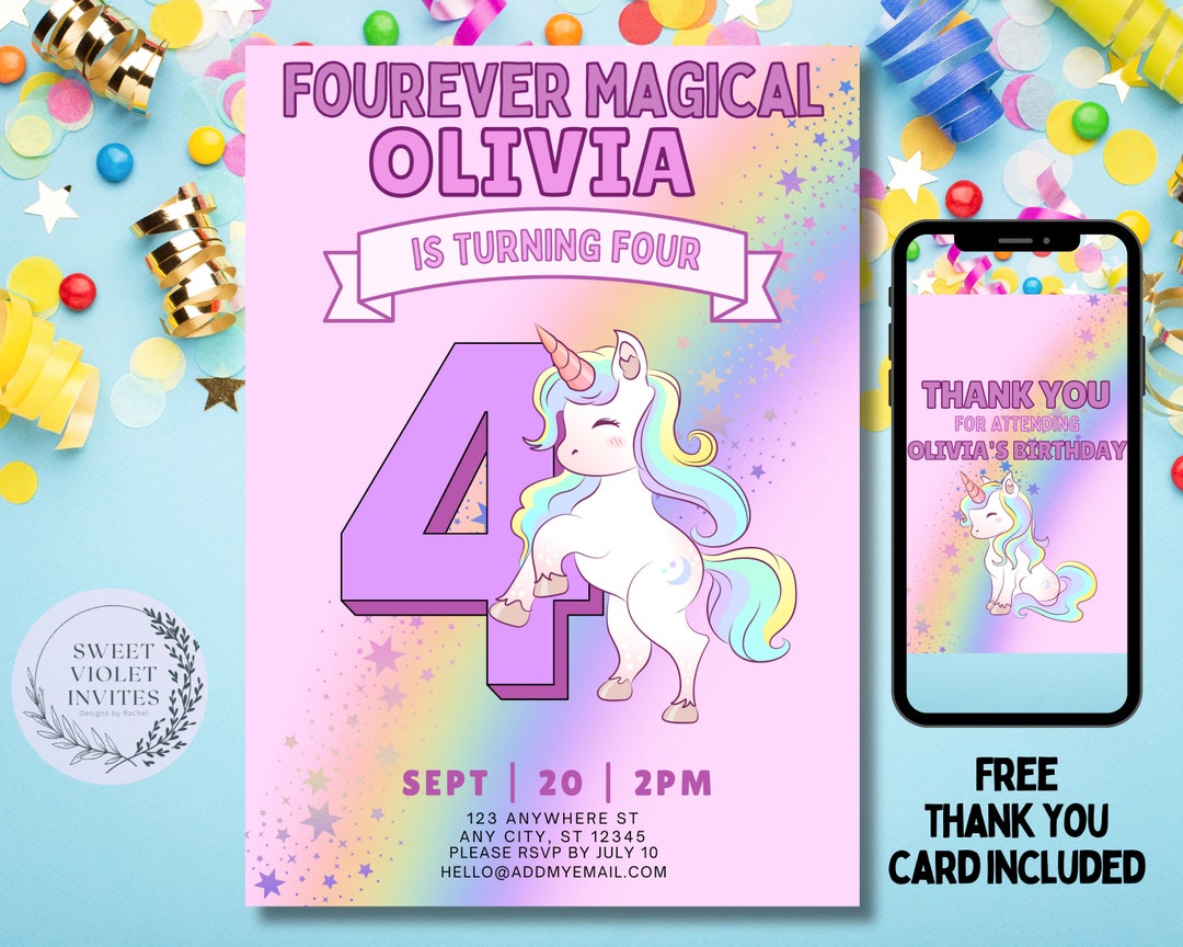 Fourever Magical Birthday Invitation - Etsy