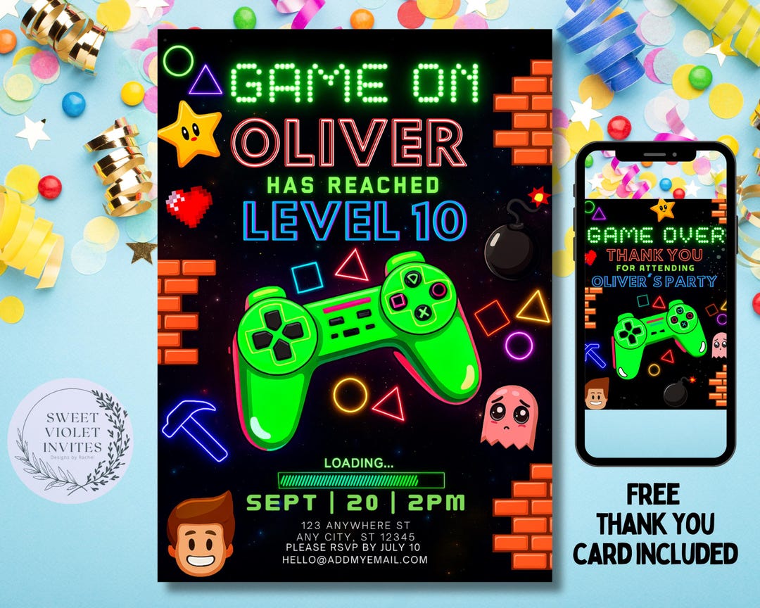 Gamer Birthday Party Invitation - Etsy