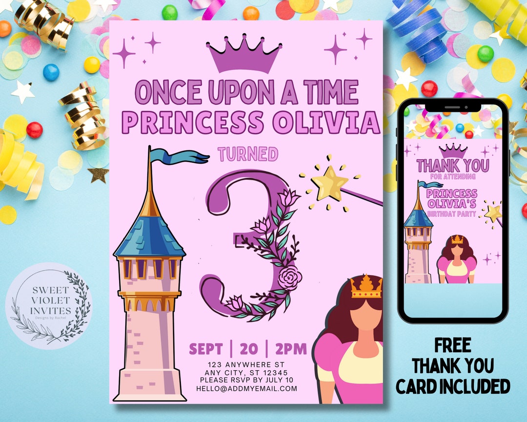 Princess Third Birthday Party Invitation - Etsy