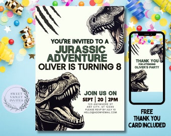 Prehistoric Dinosaur Birthday Invitation, T-rex Party, Modern Dino ...