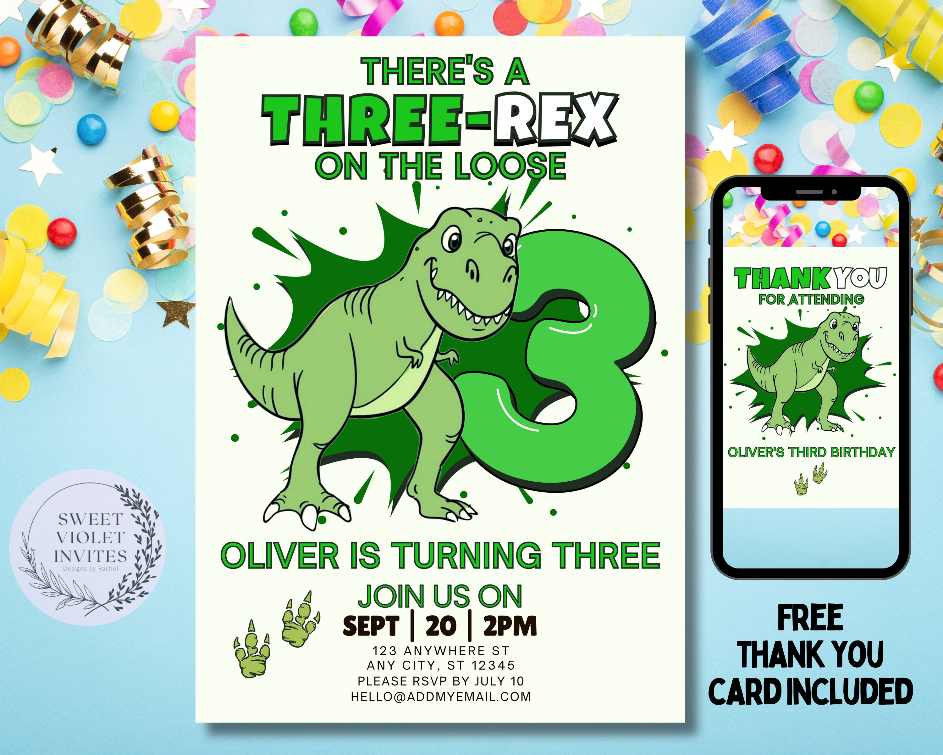 Three-rex Birthday Party Invitation - Etsy