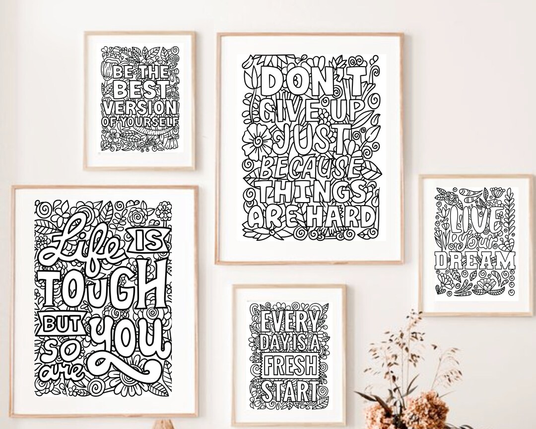 Set of 6 Inspirational Colouring Wall Art, Motivation Wall Art, Set of ...