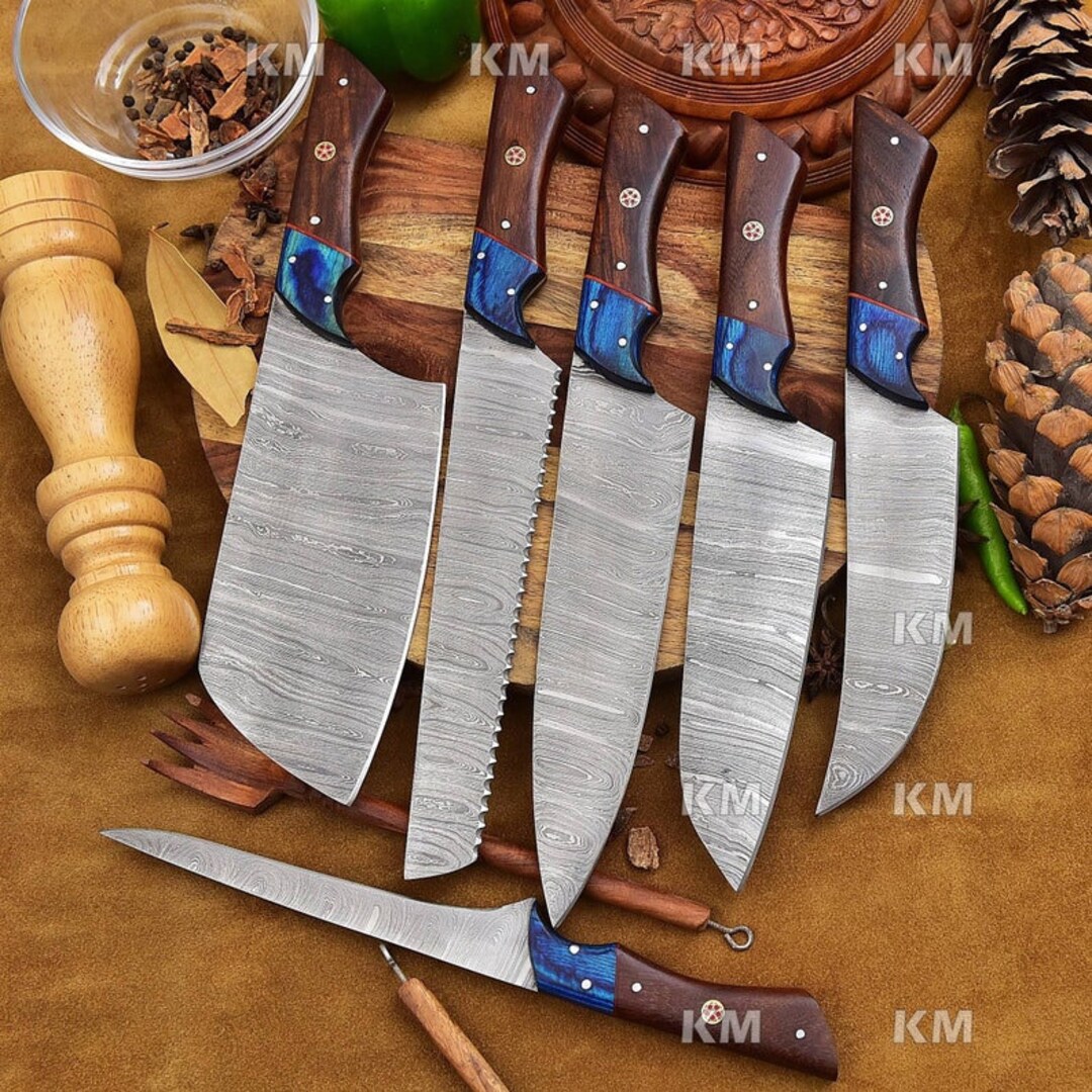 Damascus Steel Chef Knives Set Custom Handmade Kitchen Knives Birthday ...