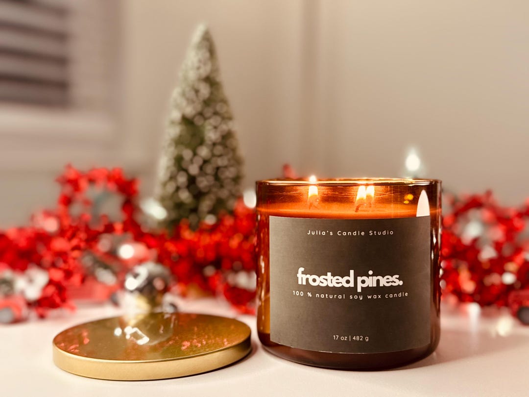 Frosted Pines 3-wick Candle Pine, Fir, Cedar & Blue Spruce Fresh ...