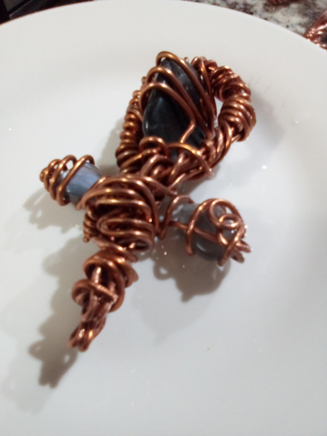 Copper Ankh Pendant W/ 1 Black Obsidian Crystal W/2 Black Moonstone ...