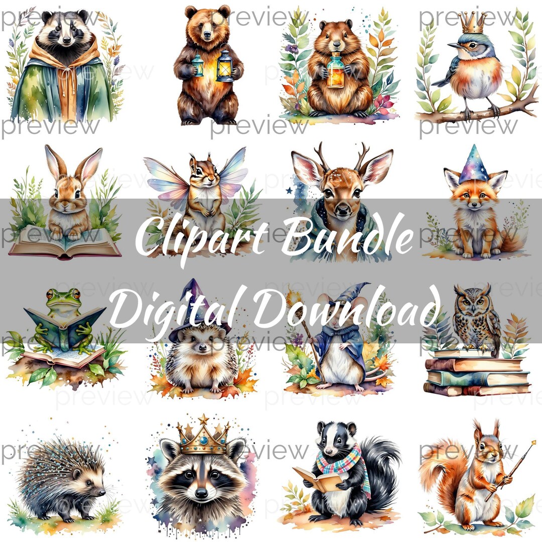 Magical Storybook Animals Clipart - Watercolor Animals - Mystical ...