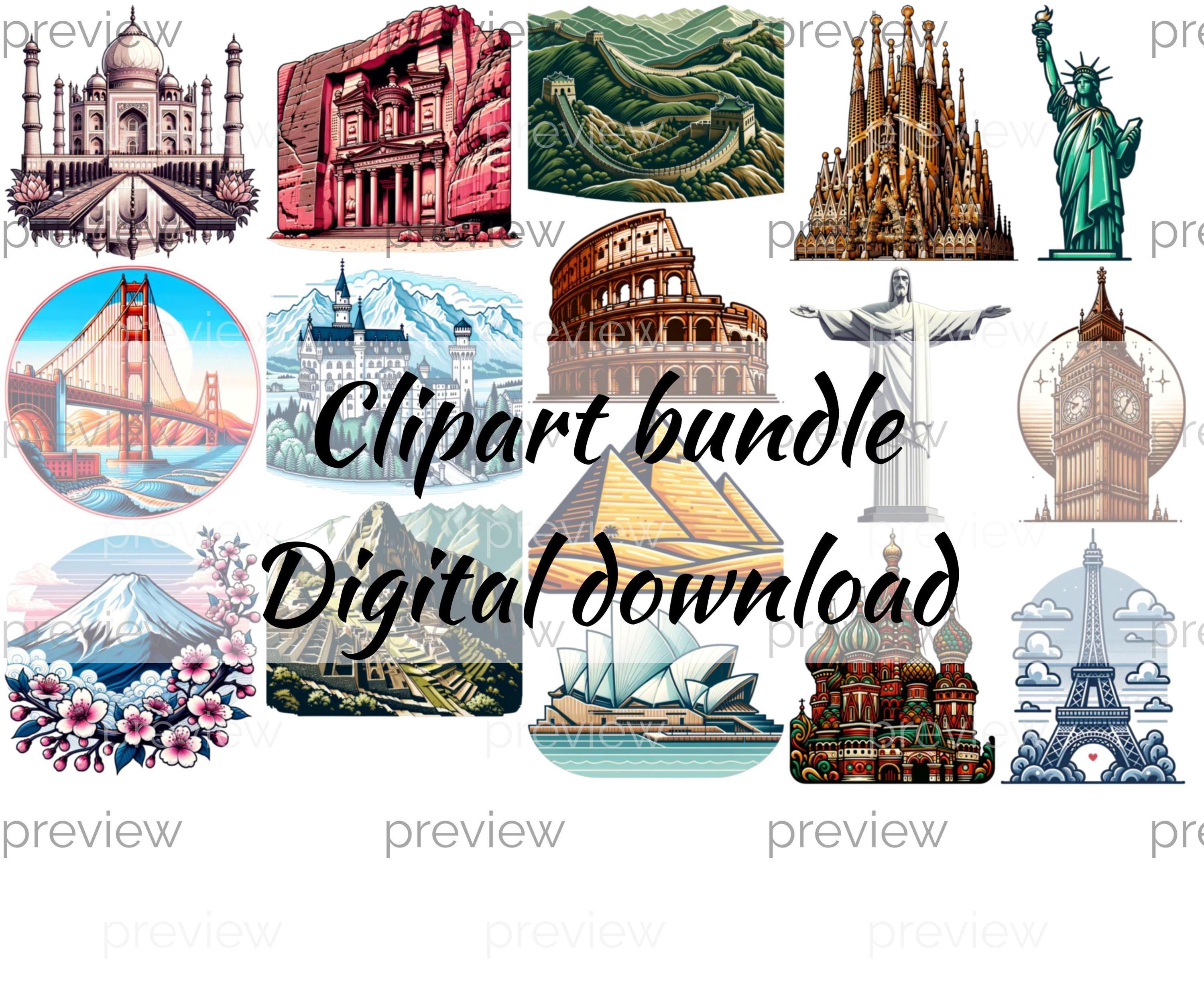 Travel Landmarks Clipart, Landmarks Bundle, World Landmarks, Famous ...