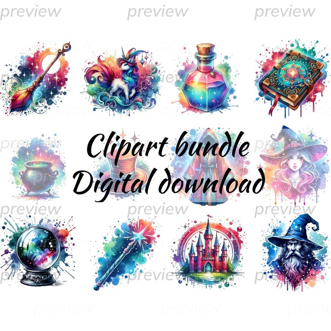 Watercolor Magical School Clipart, Wizard Clipart, Magic School ...