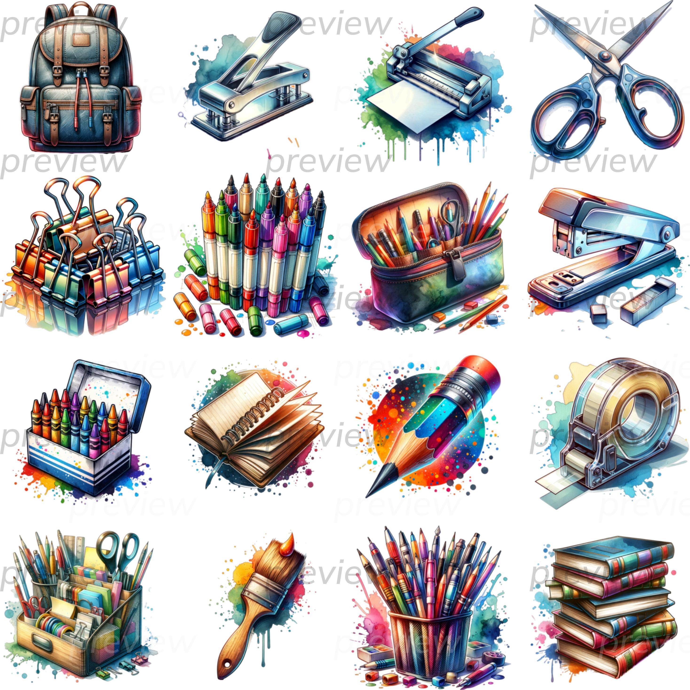 School Supplies Clipart, Classroom Clipart, Watercolor Clipart, School ...