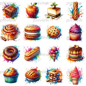 Sweet Treats Clipart, Watercolor Clipart Bundle, Dessert Clipart ...