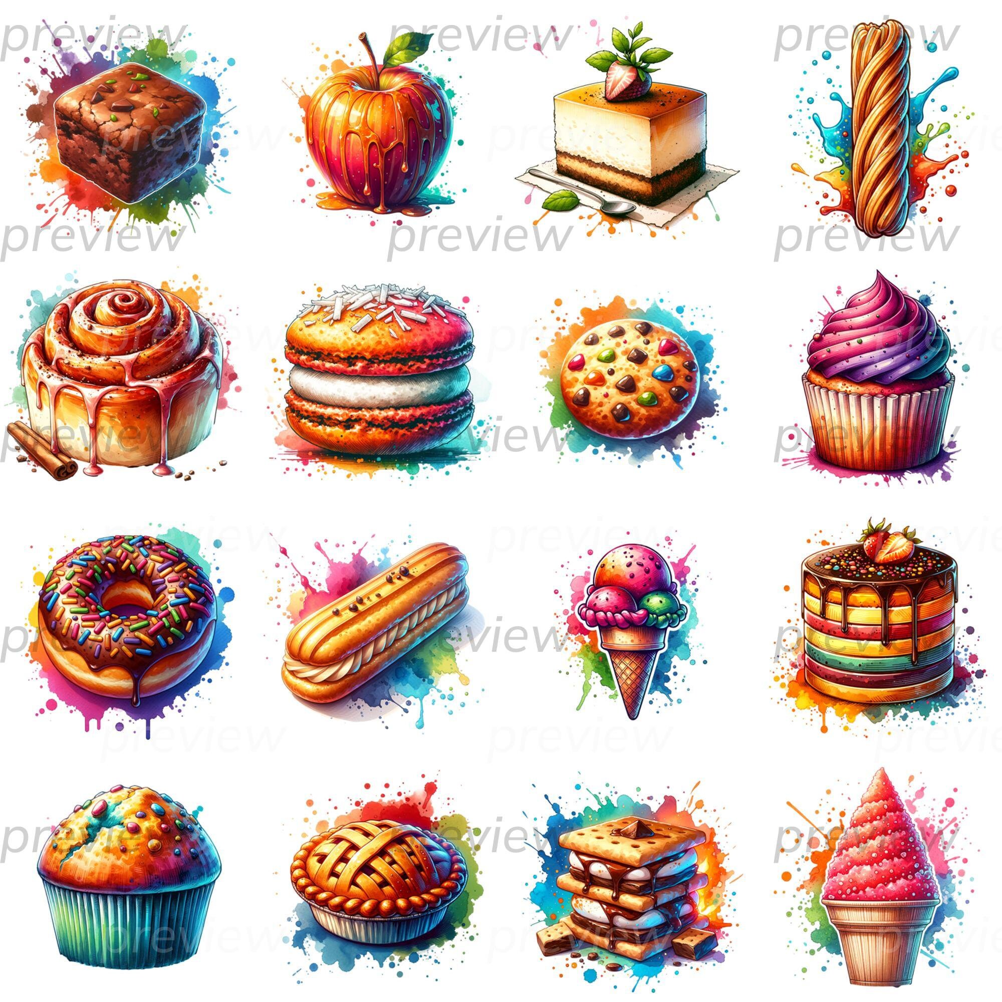 Sweet Treats Clipart, Watercolor Clipart Bundle, Dessert Clipart ...