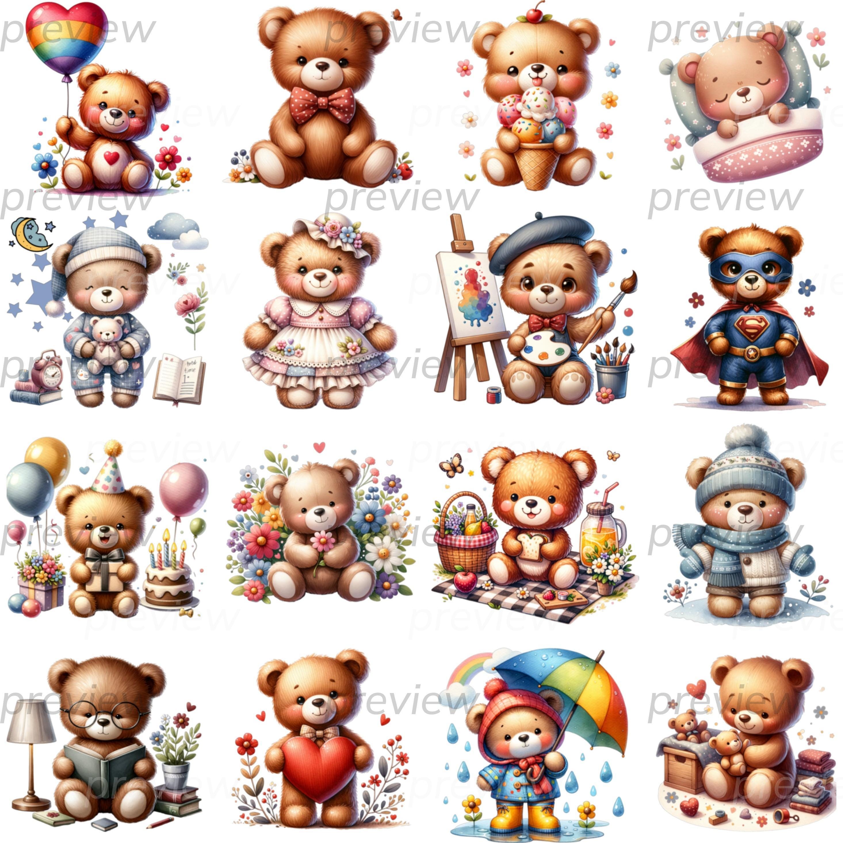 Watercolor Teddy Bear Clipart Bundle, Nursery Decor (digital Download ...
