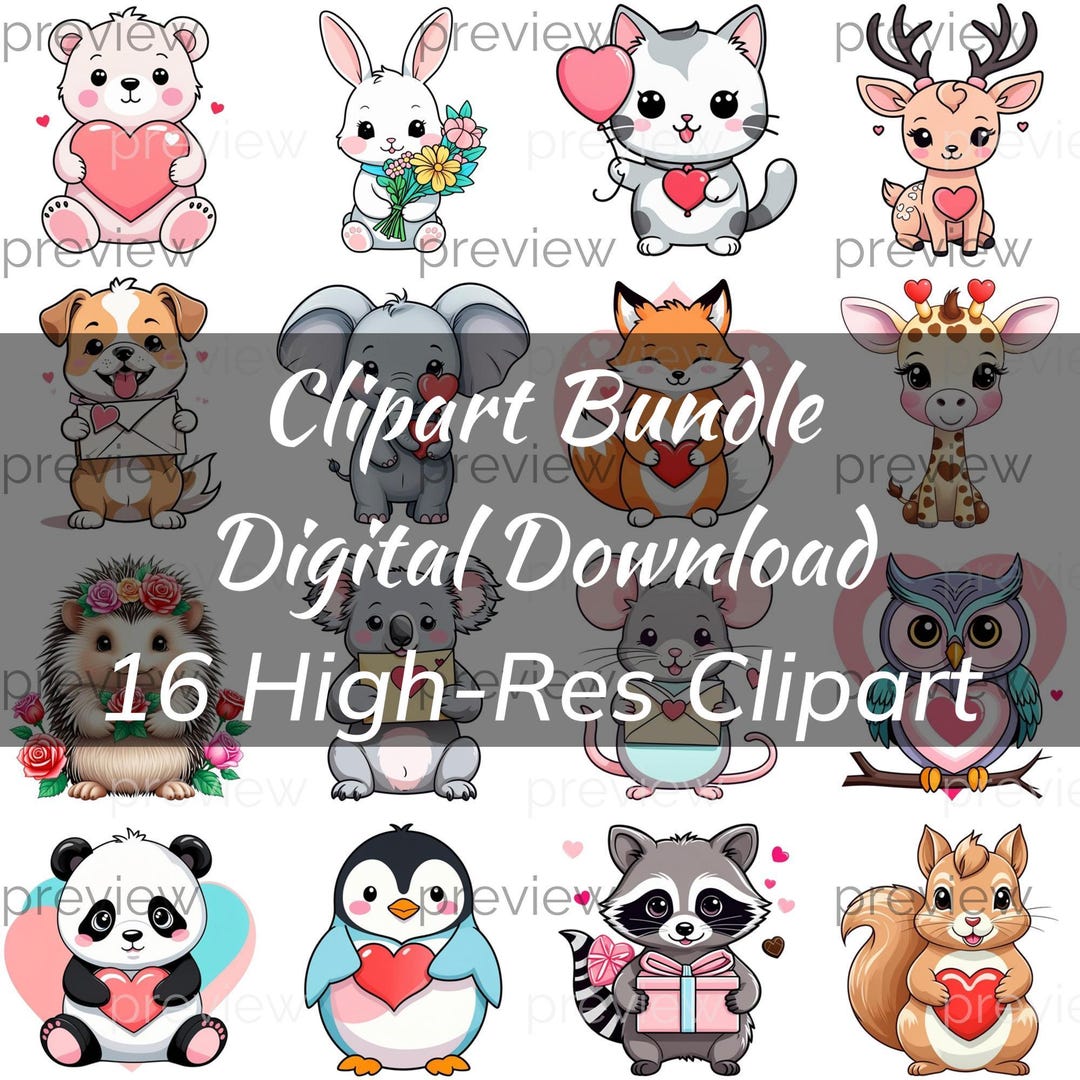 Valentine Animals - Valentine Clipart - Holiday Graphics - Adorable ...