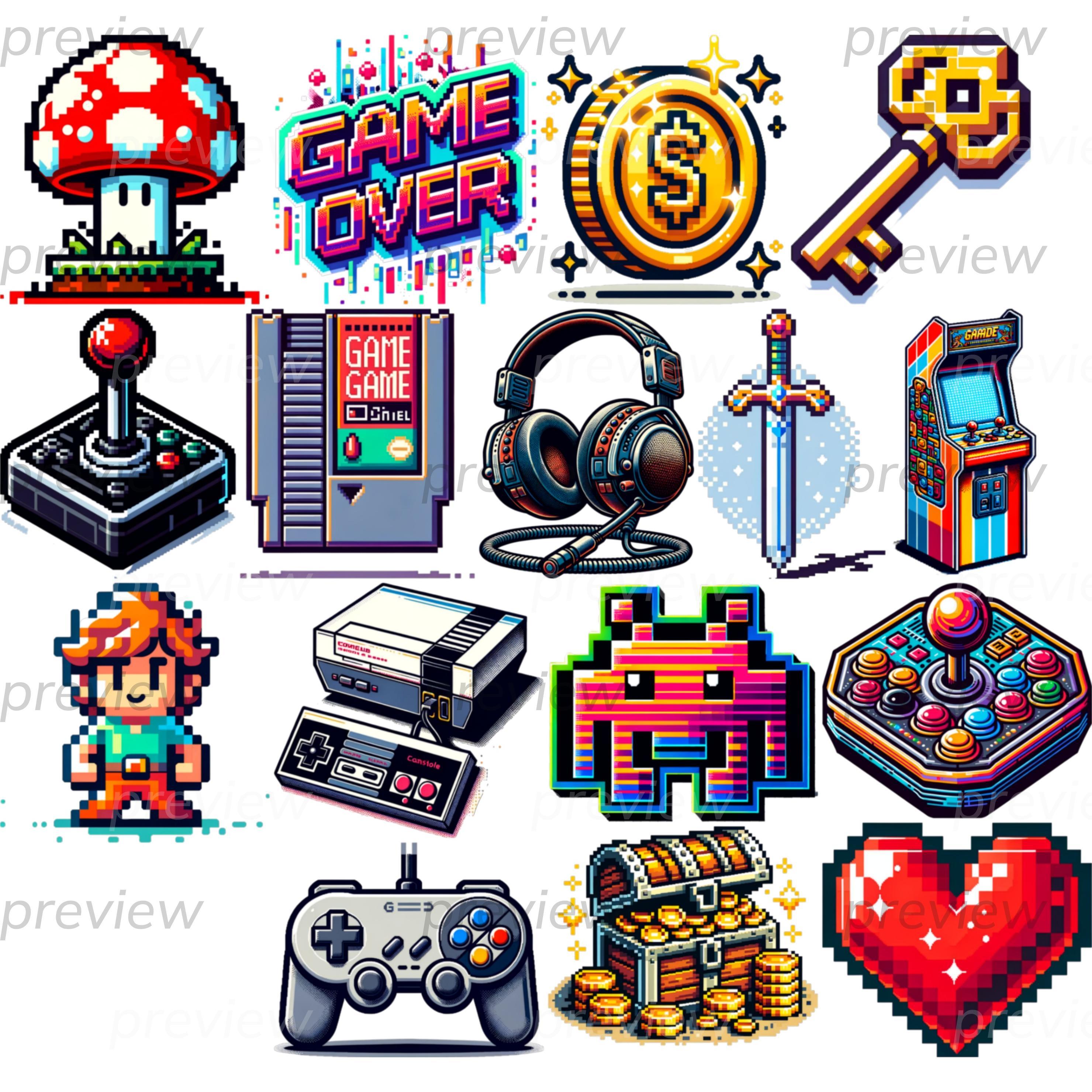 Retro Gaming Clipart Bundle: Pixel Art Graphics (digital Download) - Etsy
