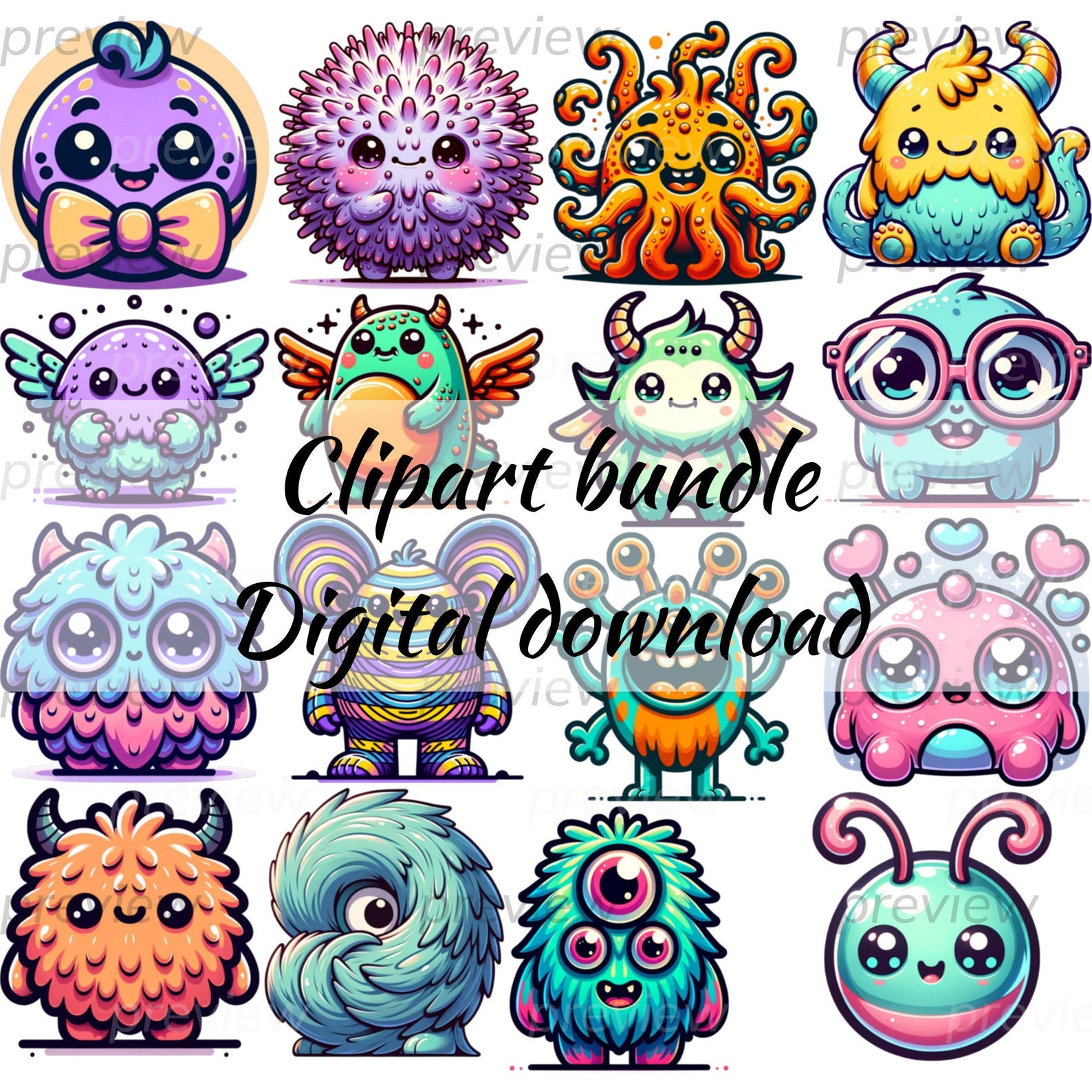 Cute Monsters Clipart, Cute Monster Png, Monsters Clipart, Png Bundle ...