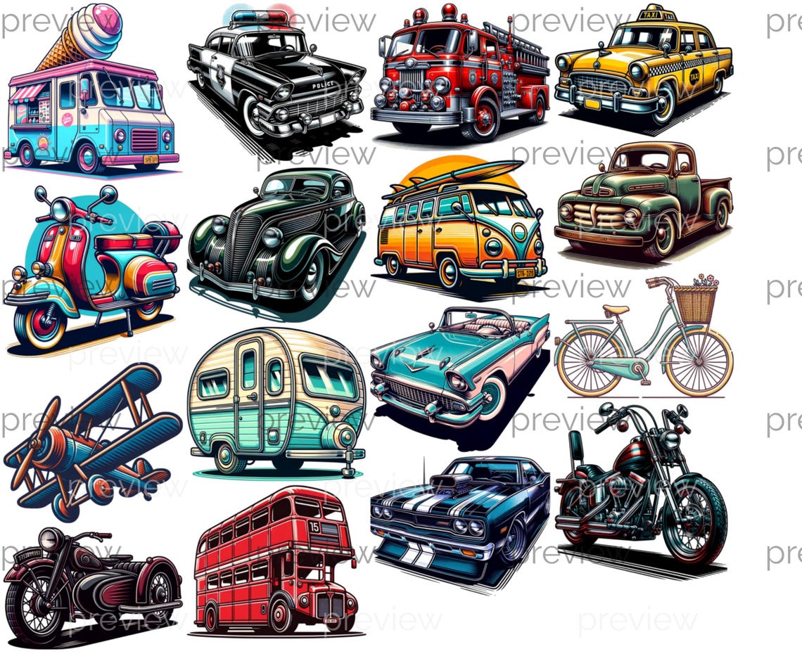 Retro Vehicles Clipart, Vintage Vehicles, Classic Vehicles, Vintage Car ...