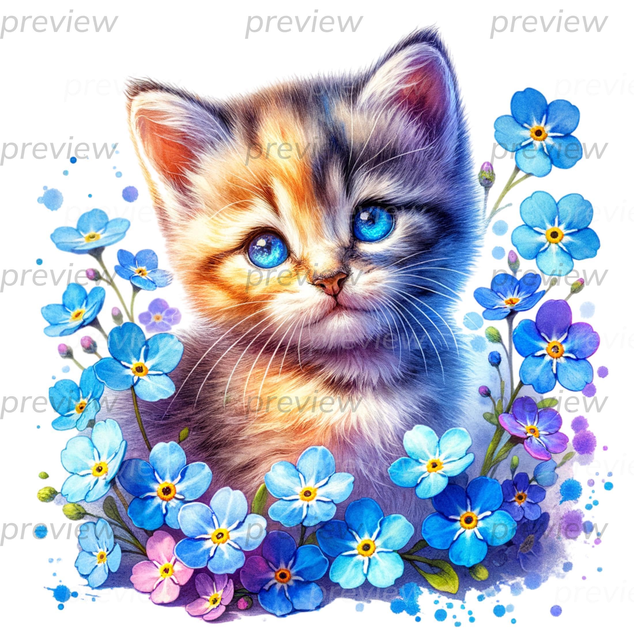 Watercolor Kitten Clipart: Floral Cat PNG Bundle (digital Download) - Etsy