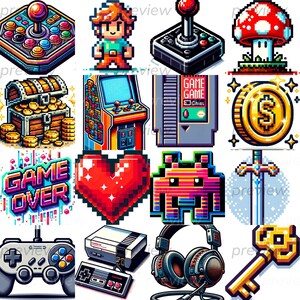 Retro Gaming Clipart Bundle: Pixel Art Graphics (digital Download) - Etsy
