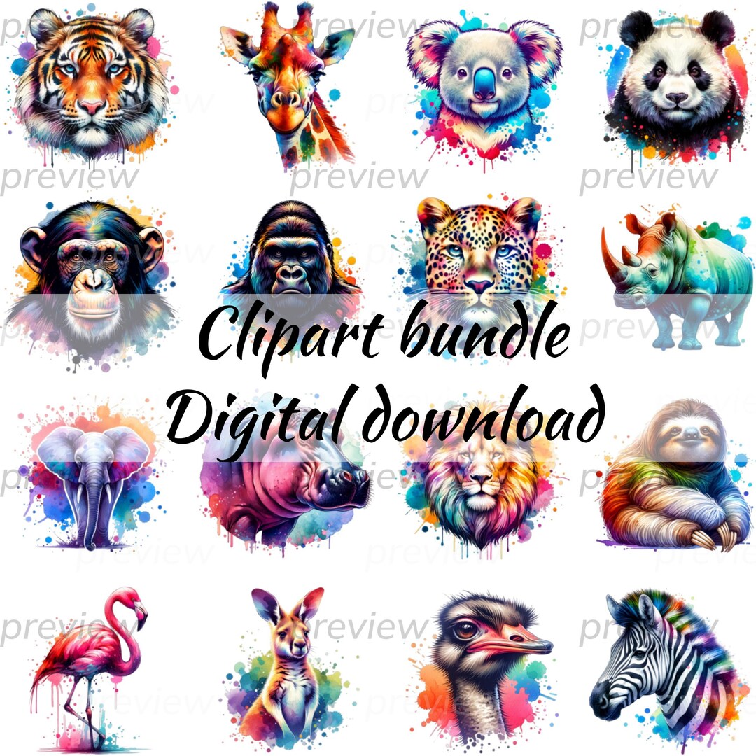 Zoo Animals Clipart, Zoo Clipart, Watercolor Clipart, Animal Watercolor ...