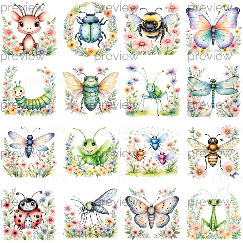 Insect Clipart Bundle: Whimsical Bug Pngs for Nursery Art (digital ...