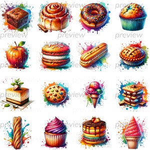 Sweet Treats Clipart, Watercolor Clipart Bundle, Dessert Clipart ...