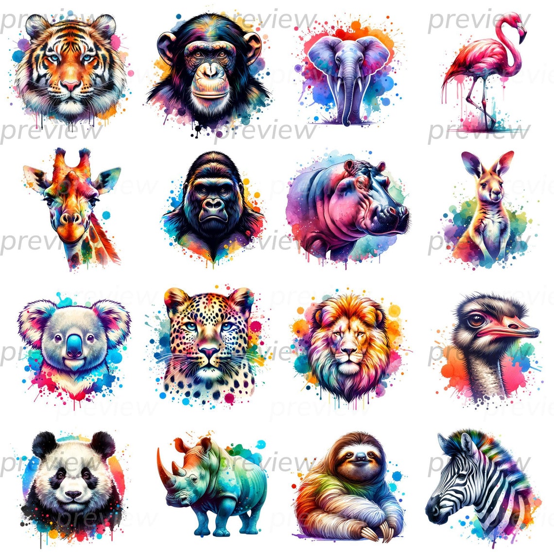 Zoo Animals Clipart, Zoo Clipart, Watercolor Clipart, Animal Watercolor ...