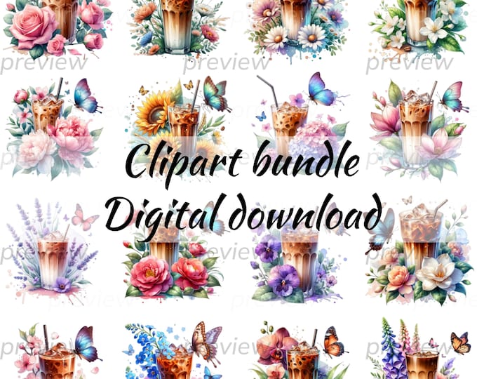 Eiskaffee Png, Kaffee Clipart Bundle, Blumen Kaffee Bundle ...