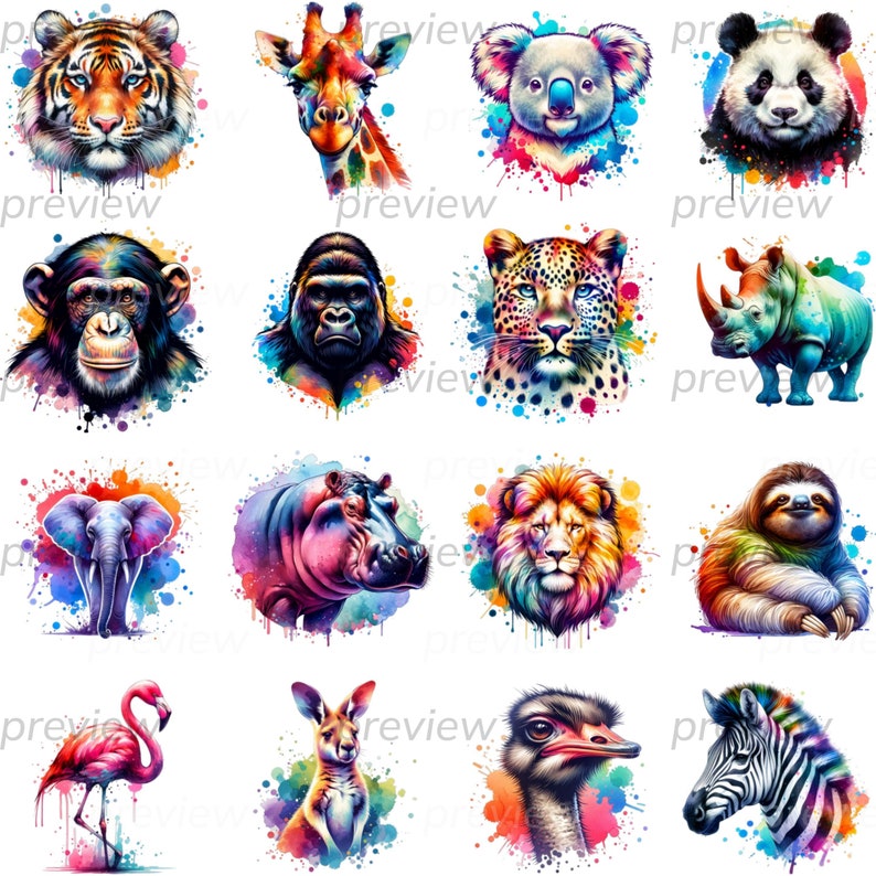 Zoo Animals Clipart, Zoo Clipart, Watercolor Clipart, Animal Watercolor ...