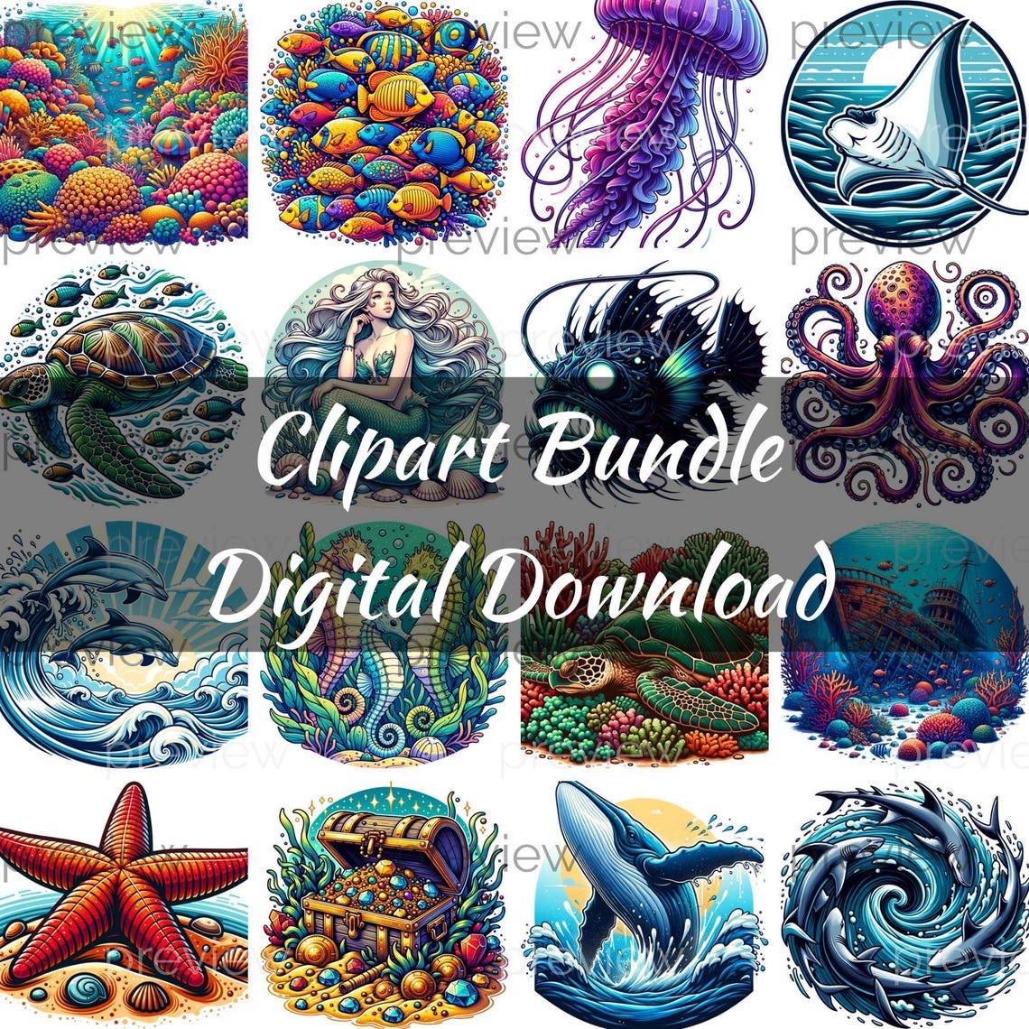 Underwater Clipart, Under the Sea Clipart, Sea Life Clipart, Ocean ...