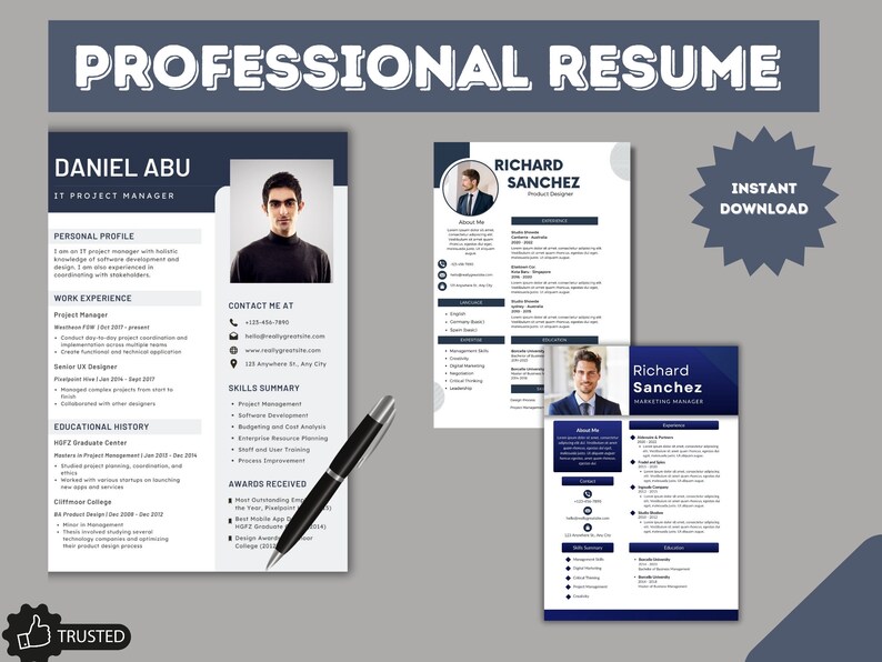 Professional Resume Template, CV Template, Executive Resume Template ...