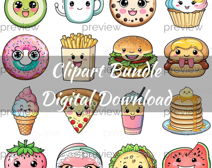 Kawaii Food Clipart | 65 Cute Food Graphics | Kawaii PNG Bundle ...