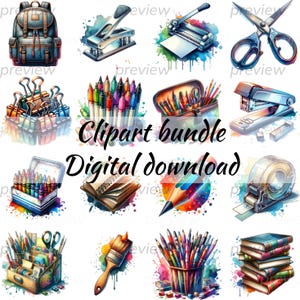 School Supplies Clipart, Classroom Clipart, Watercolor Clipart, School ...