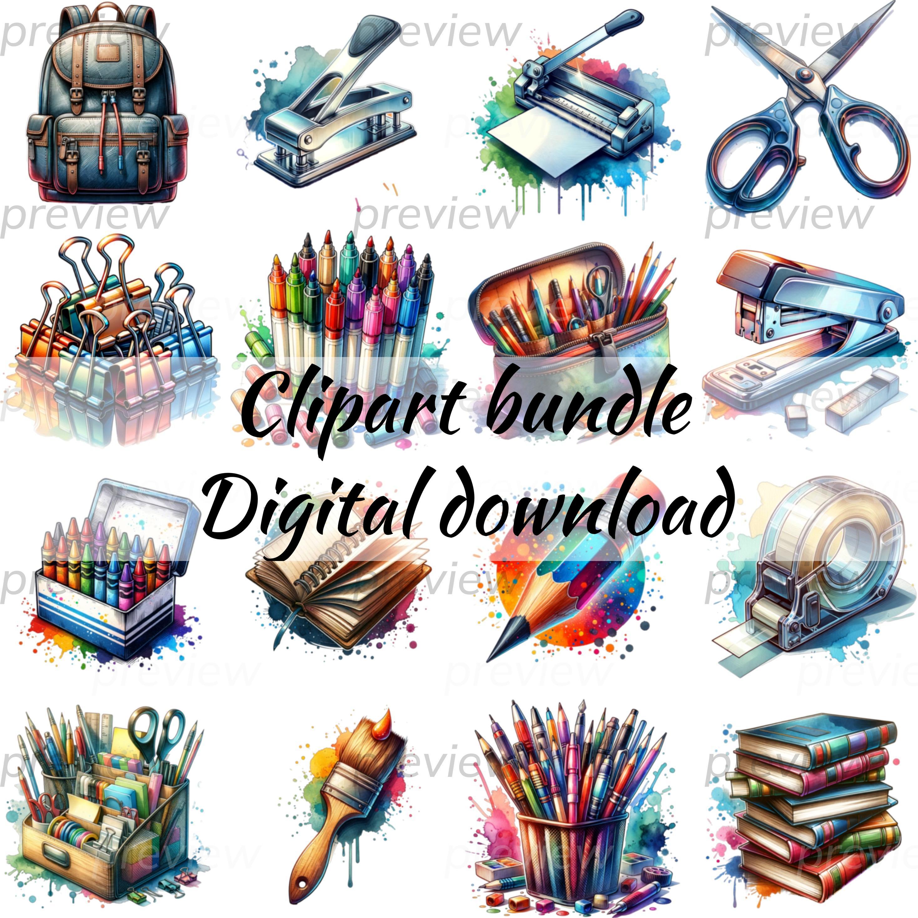 School Supplies Clipart, Classroom Clipart, Watercolor Clipart, School ...