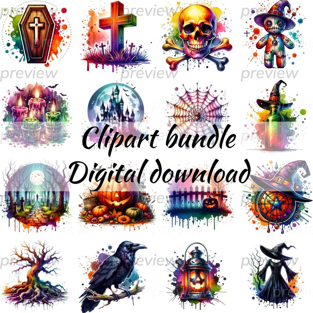 Watercolor Halloween Clipart: Spooky PNG Graphics (digital Download) - Etsy