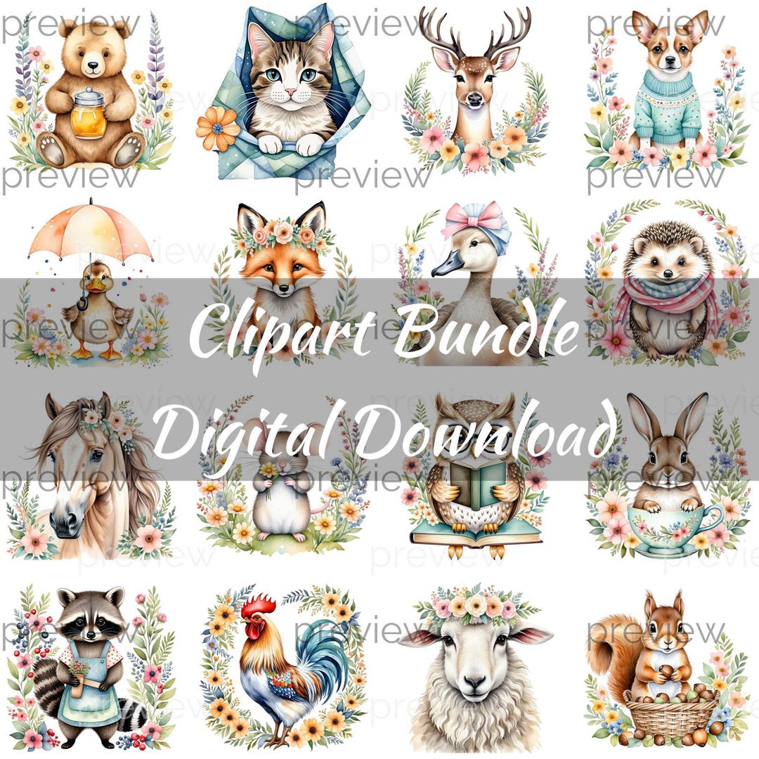 Cottagecore Animal Clipart Bundle: Woodland & Farm PNG (digital ...