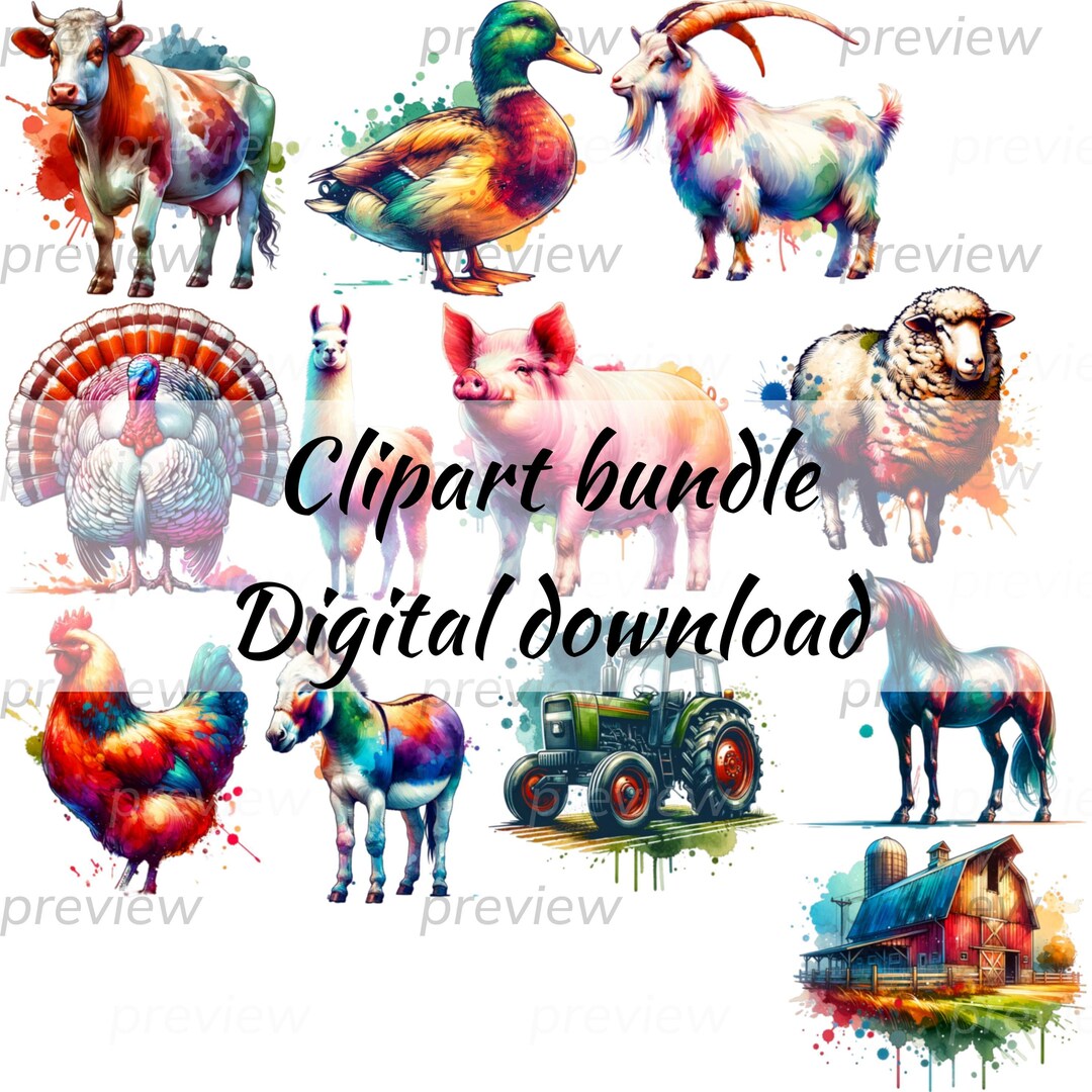 Watercolor Farm Animal Clipart, Watercolor Clipart, Farm Animals Png ...