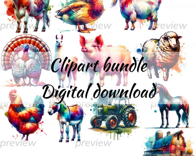 Farm Life, Watercolor Clipart, Farm Clipart, Farm Animals, PNG File ...