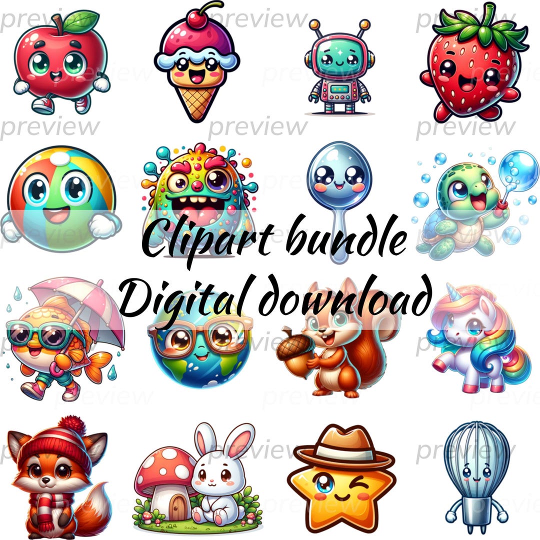 Cartoon Clipart, Clipart Bundle, Kids Clipart, Digital Clipart, Cute ...