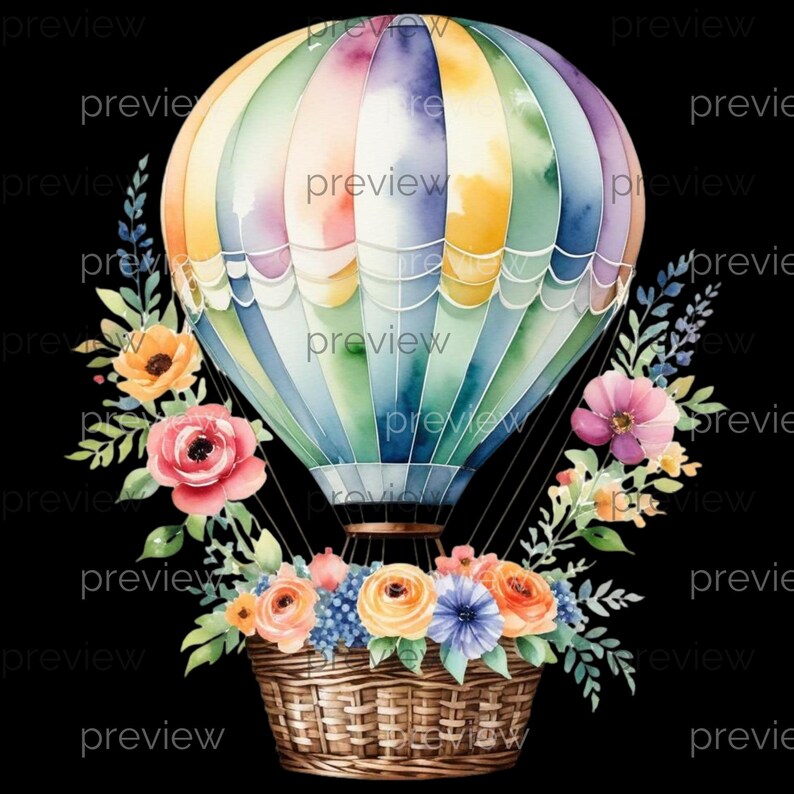 Hot Air Balloons Clipart - Watercolor Clipart - Whimsical Clipart - Hot ...