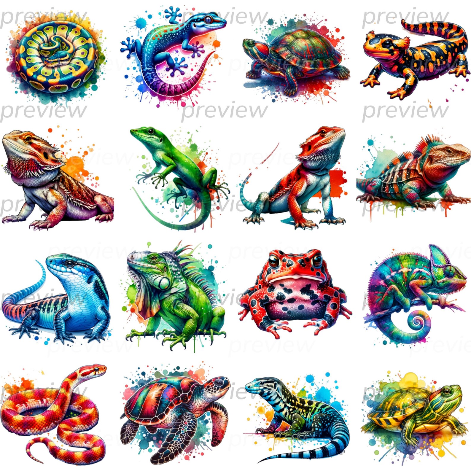 Reptile Watercolor Clipart Bundle, Lizard Gecko Turtle Snake Iguana ...