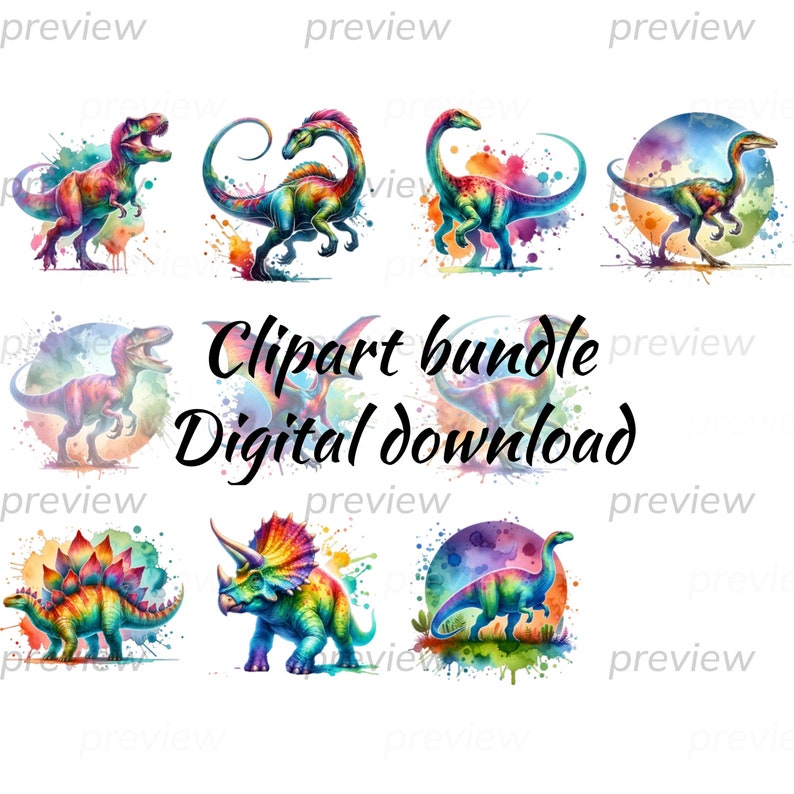 Dinosaur Watercolor Clipart, Dino Clipart, Cute Dinosaurs, Dinosaur ...