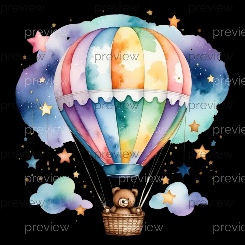 Hot Air Balloons Clipart - Watercolor Clipart - Whimsical Clipart - Hot ...