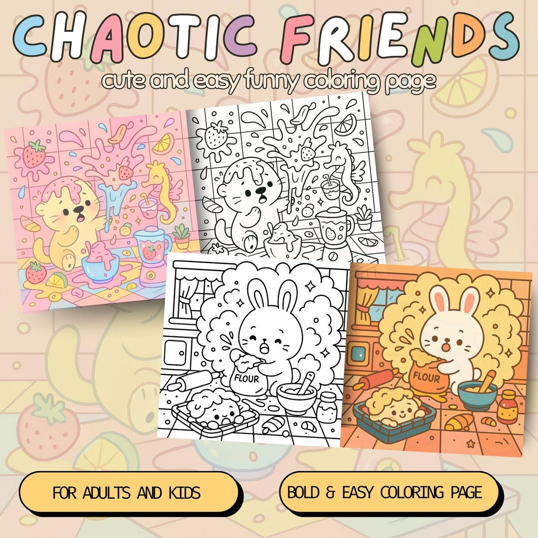 Chaotic Friends Bold & Easy Cute Coloring Book for Adults, Kids 32 ...