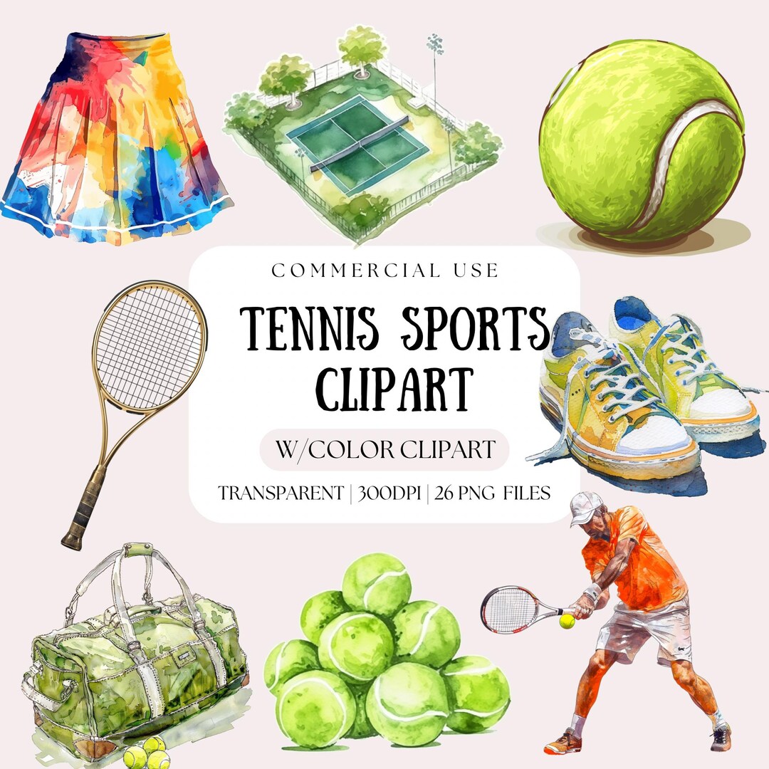Watercolor Tennis Clipart Set | Sports Illustrations (digital Download ...